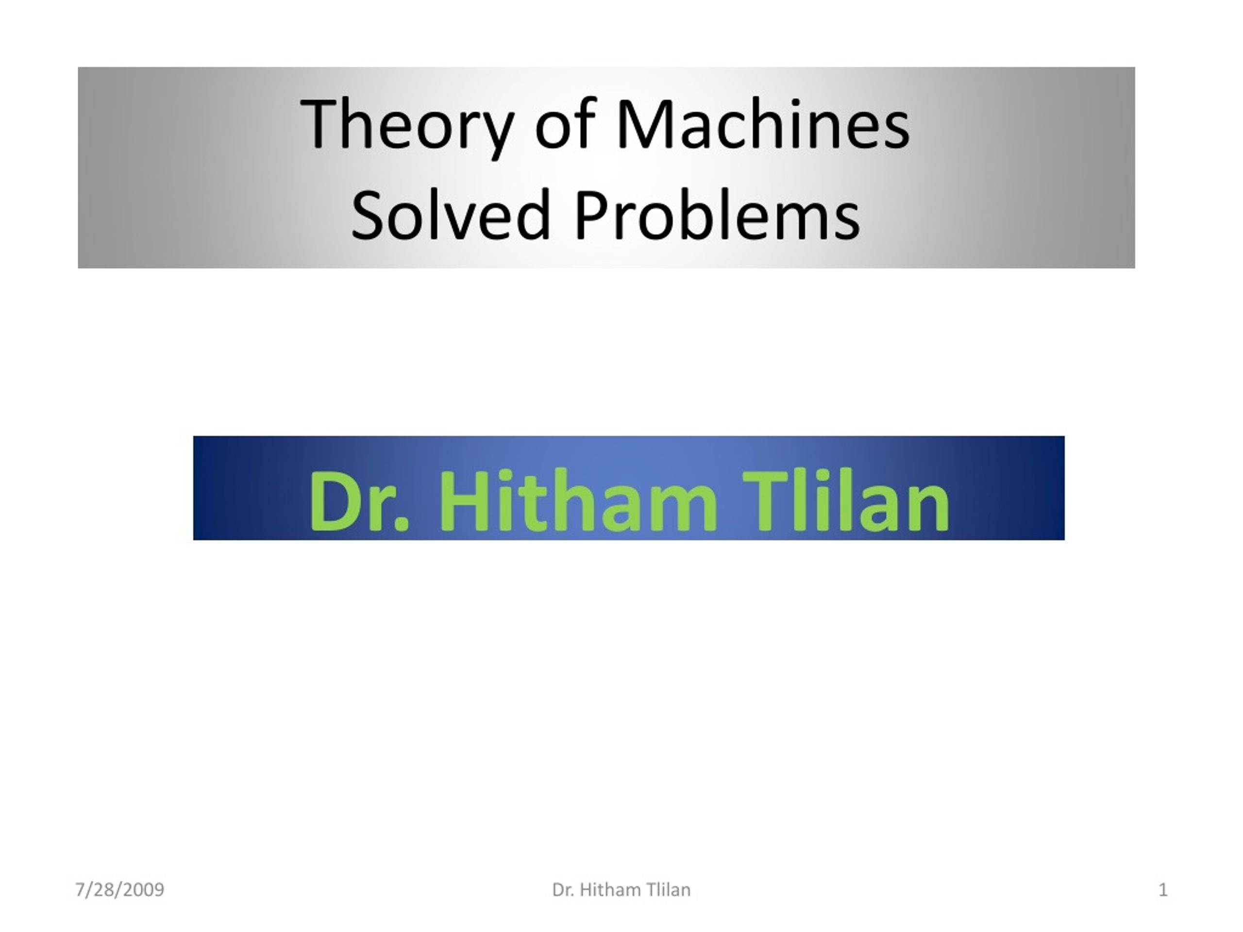 PPT - Theory of Machines Solved Problems PowerPoint Presentation, free ...