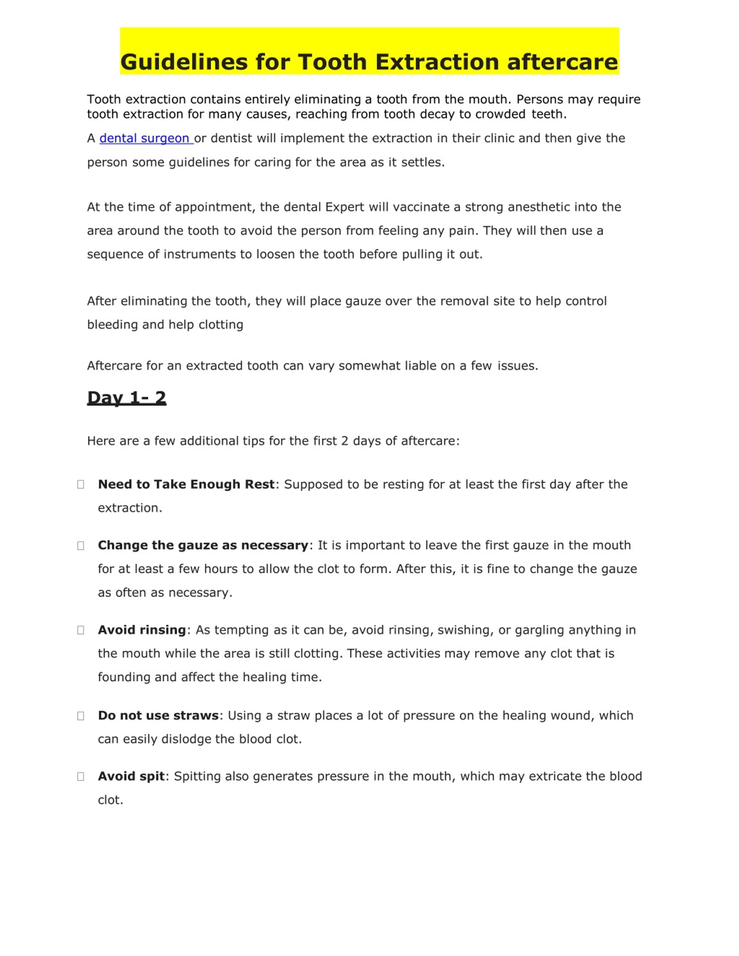 PPT - Guidelines for Tooth Extraction aftercare PowerPoint Presentation ...