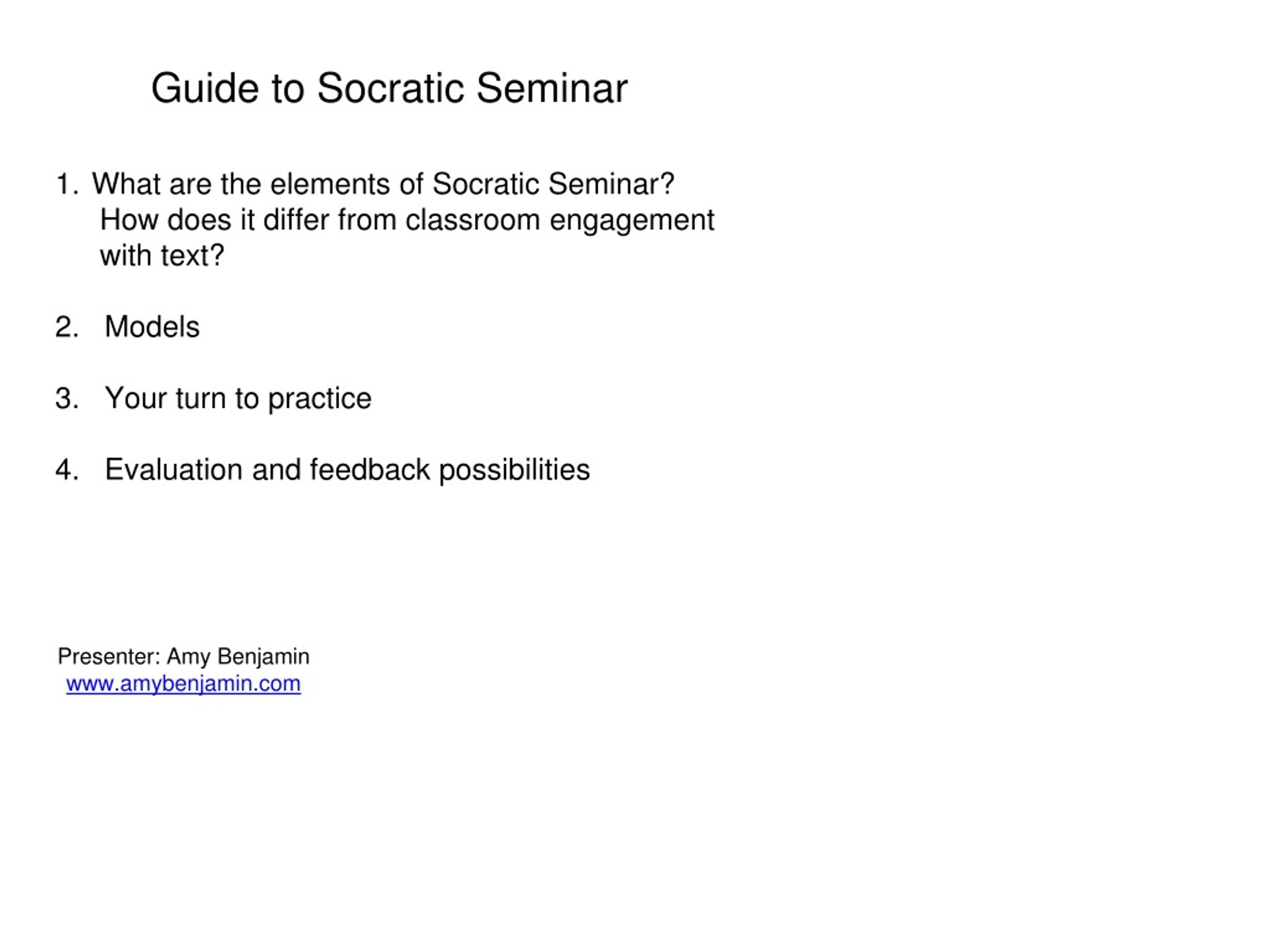 PPT - Guide to Socratic Seminar: Elements, Models & Practice PowerPoint ...