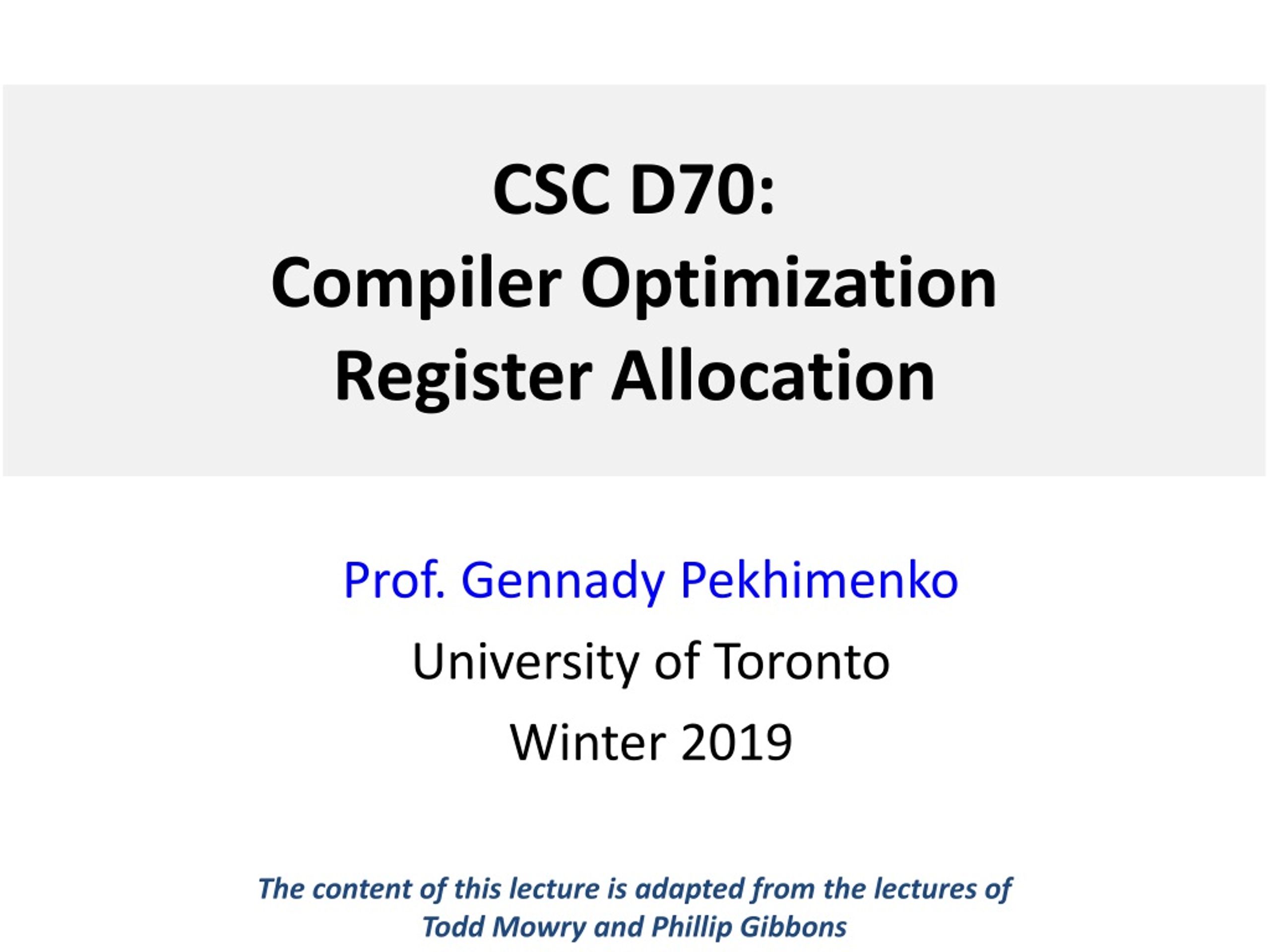 PPT - Compiler Optimization: Register Allocation Strategies in Winter 2019 PowerPoint ...