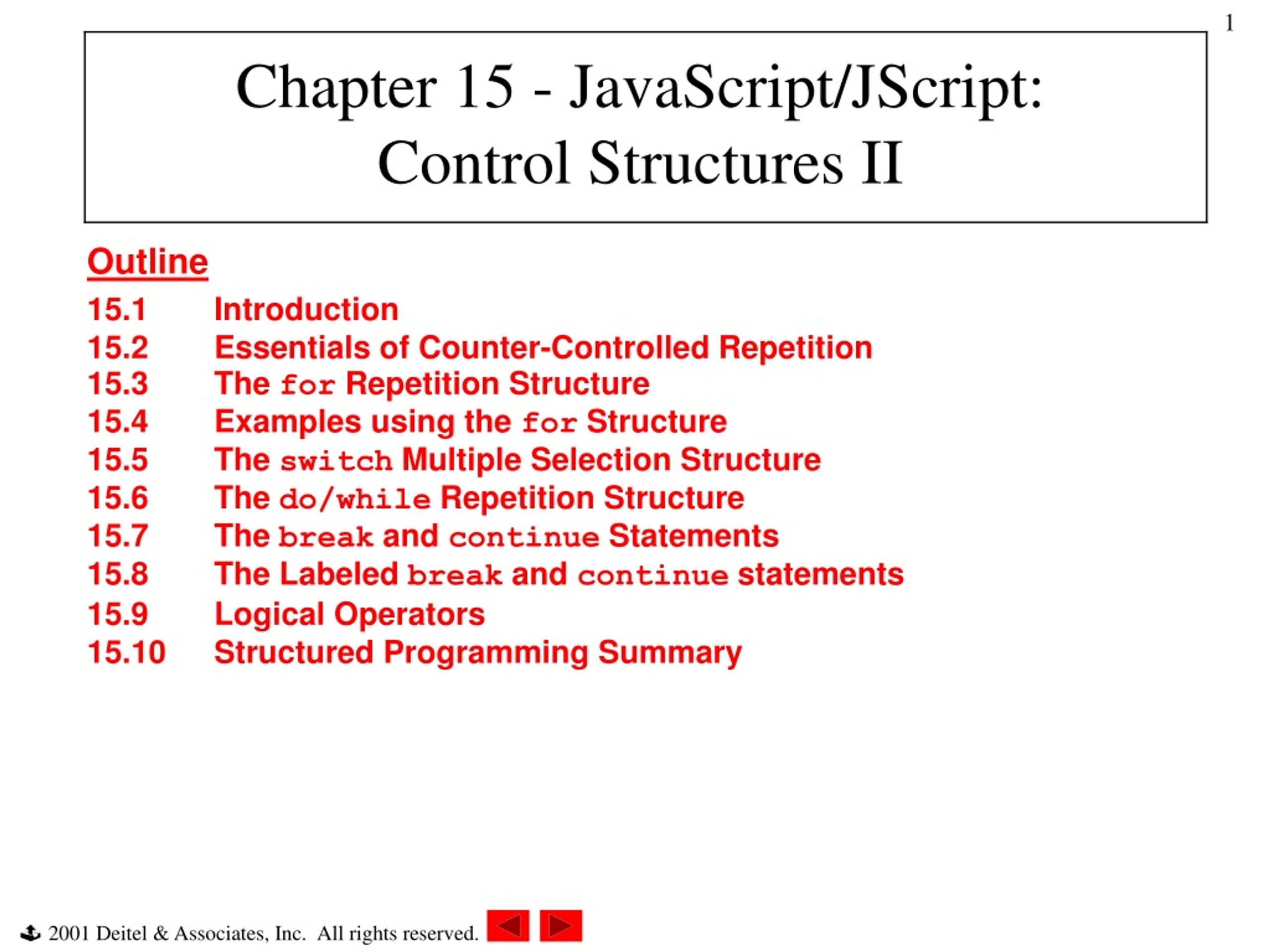 PPT - Chapter 15 - JavaScript/JScript: Control Structures II PowerPoint ...