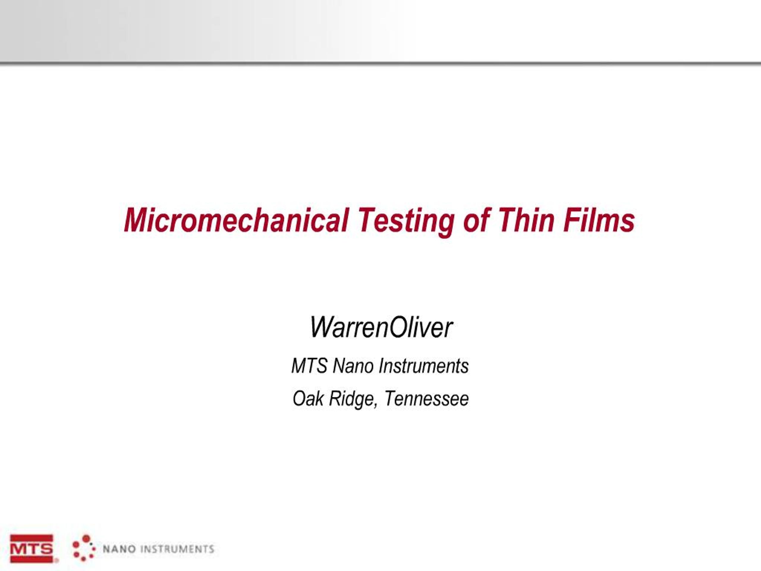 PPT - Micromechanical Testing of Thin Films PowerPoint Presentation ...