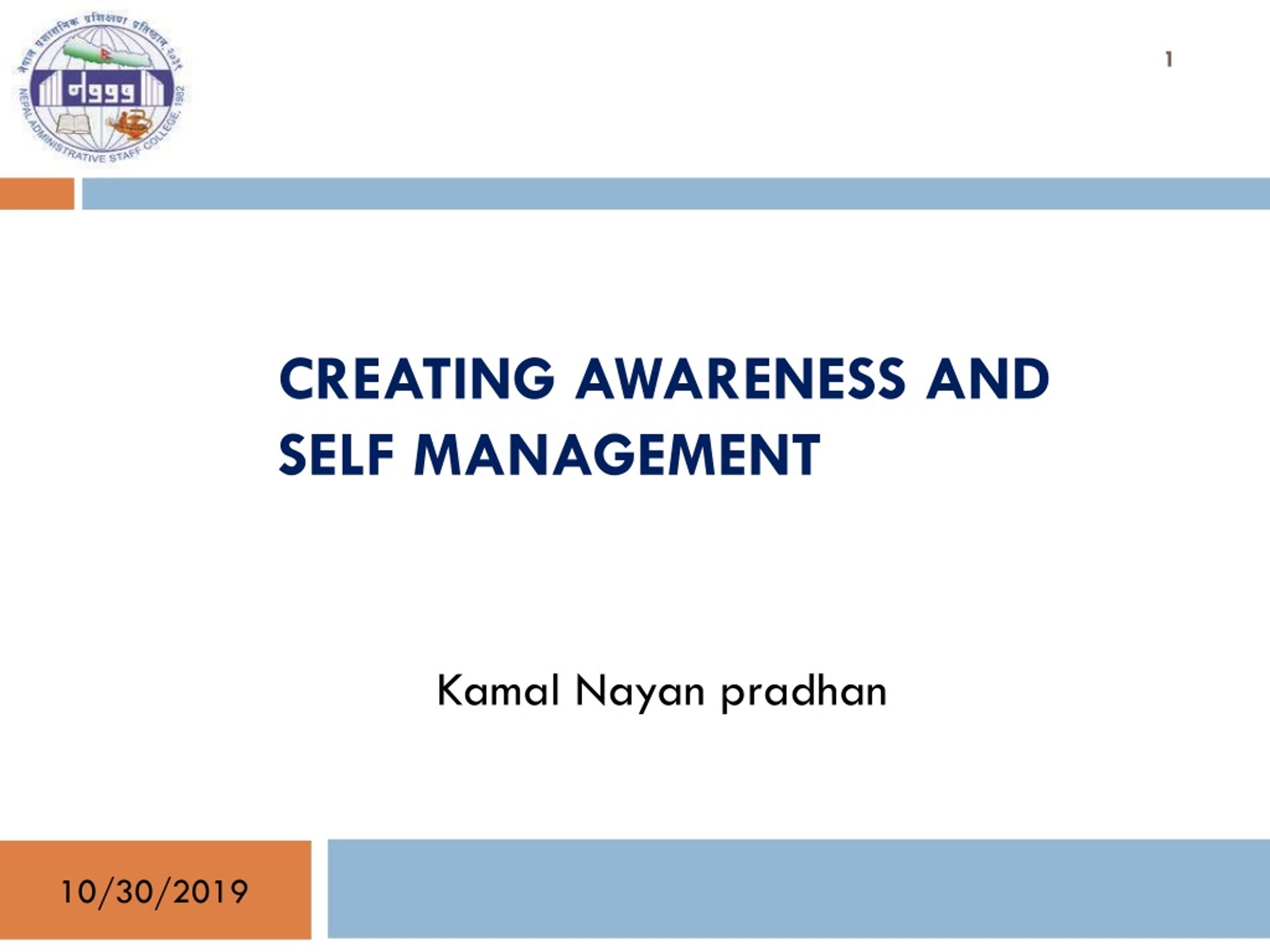 PPT - Creating awareness and Self management PowerPoint Presentation ...