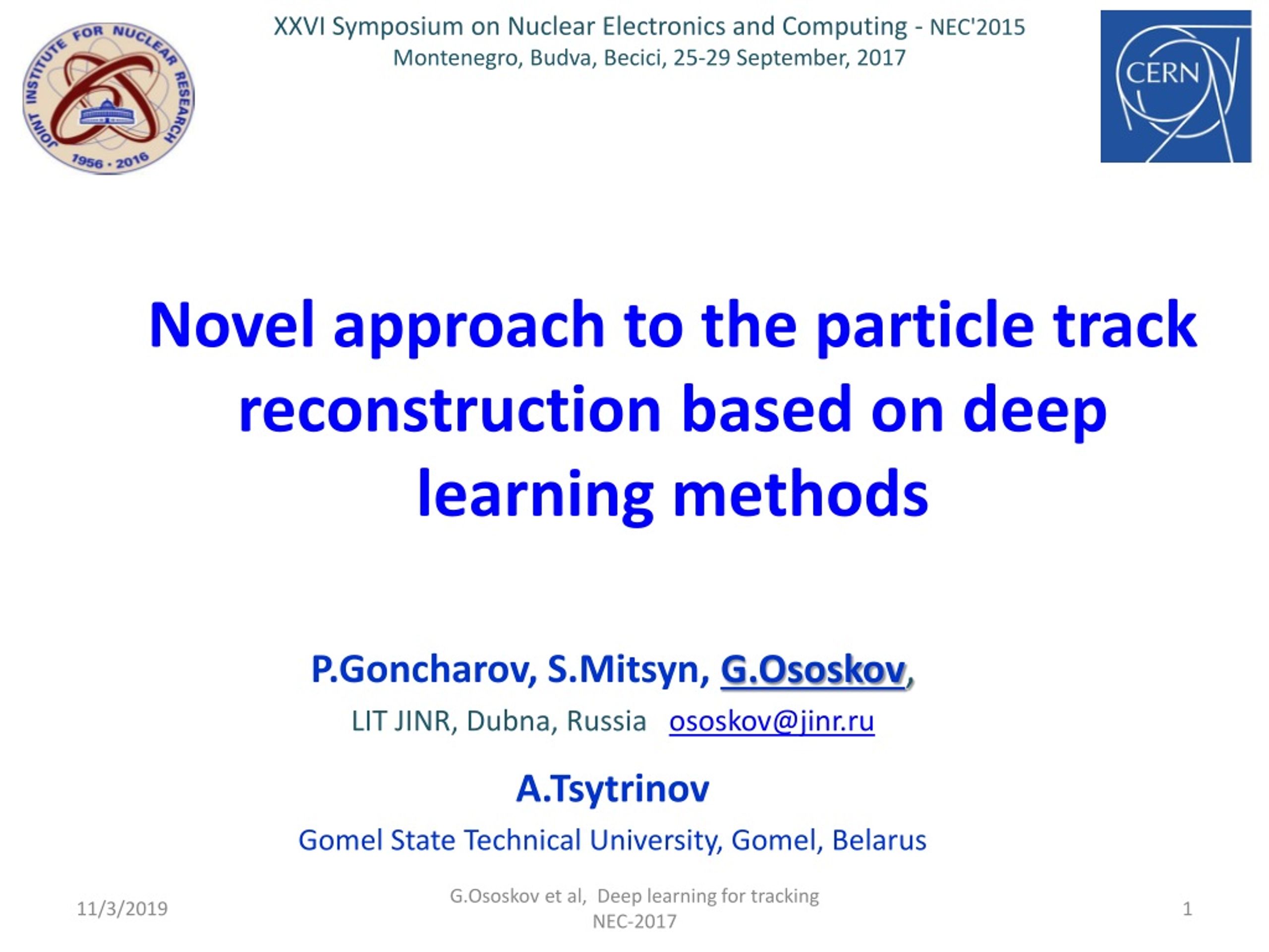 PPT - Novel approach to the particle track reconstruction based on deep ...