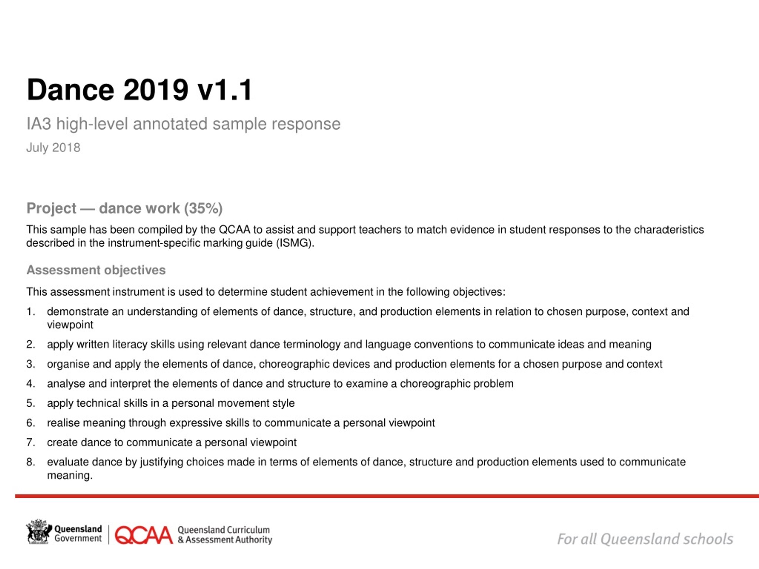 PPT - Dance 2019 v1.1 IA3 high-level annotated sample response July ...