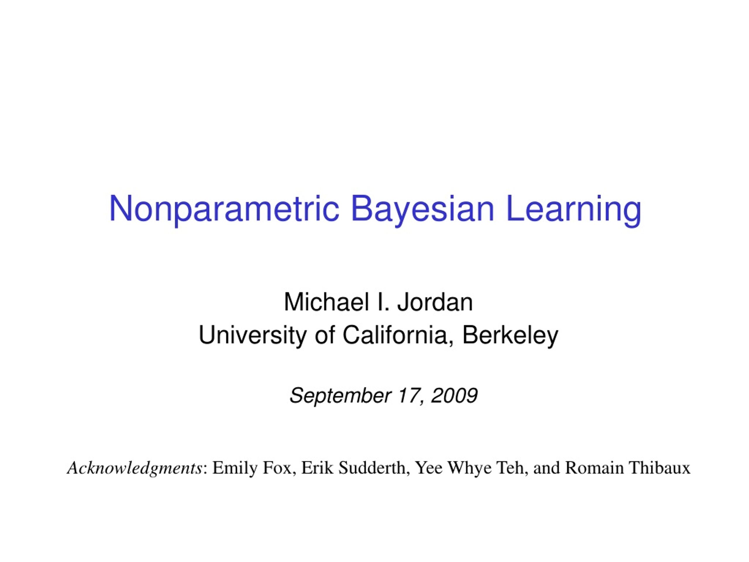 PPT - Nonparametric Bayesian Learning PowerPoint Presentation, free ...