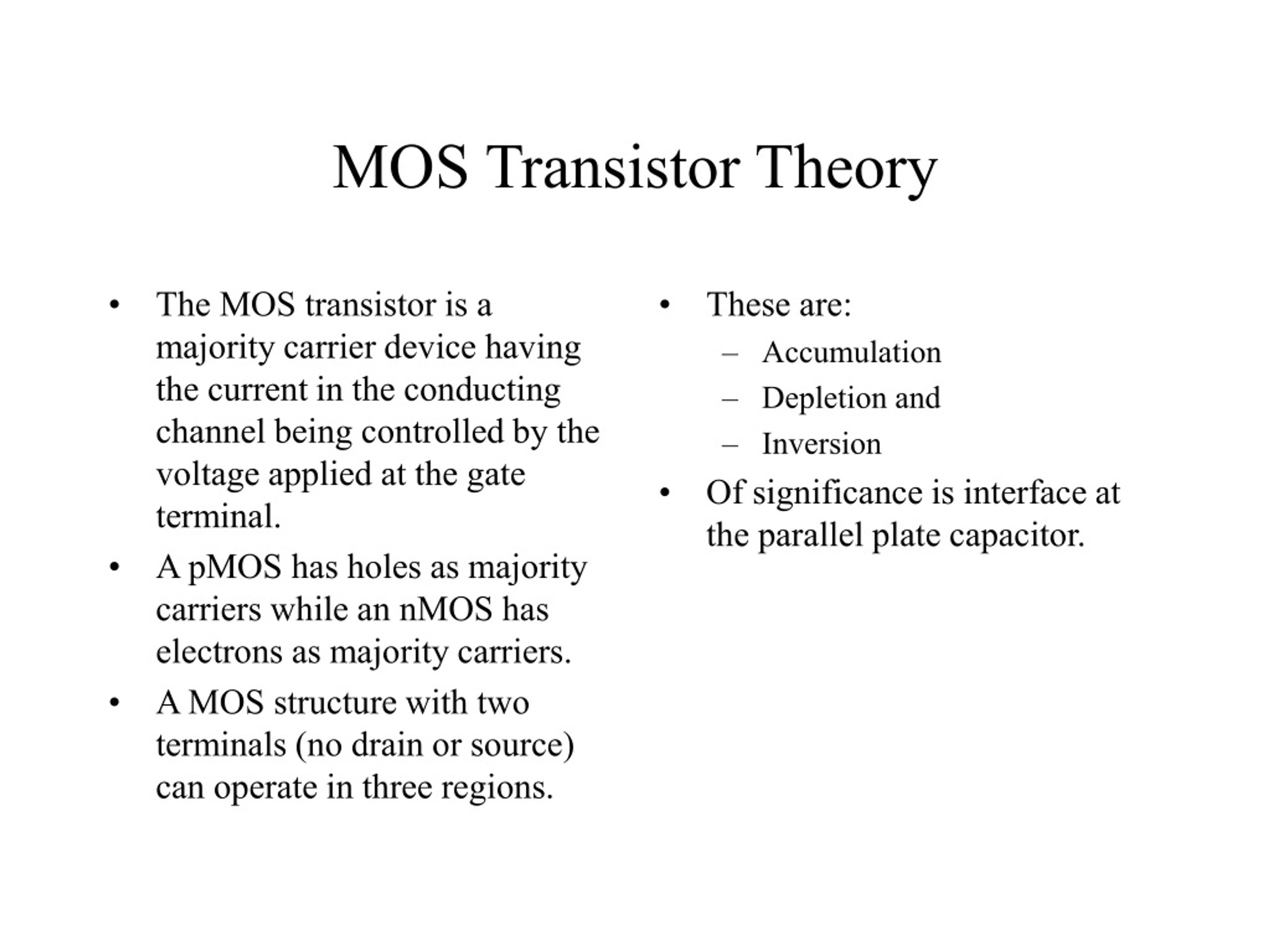PPT - Comprehensive Guide to MOS Transistor Theory and Operation ...
