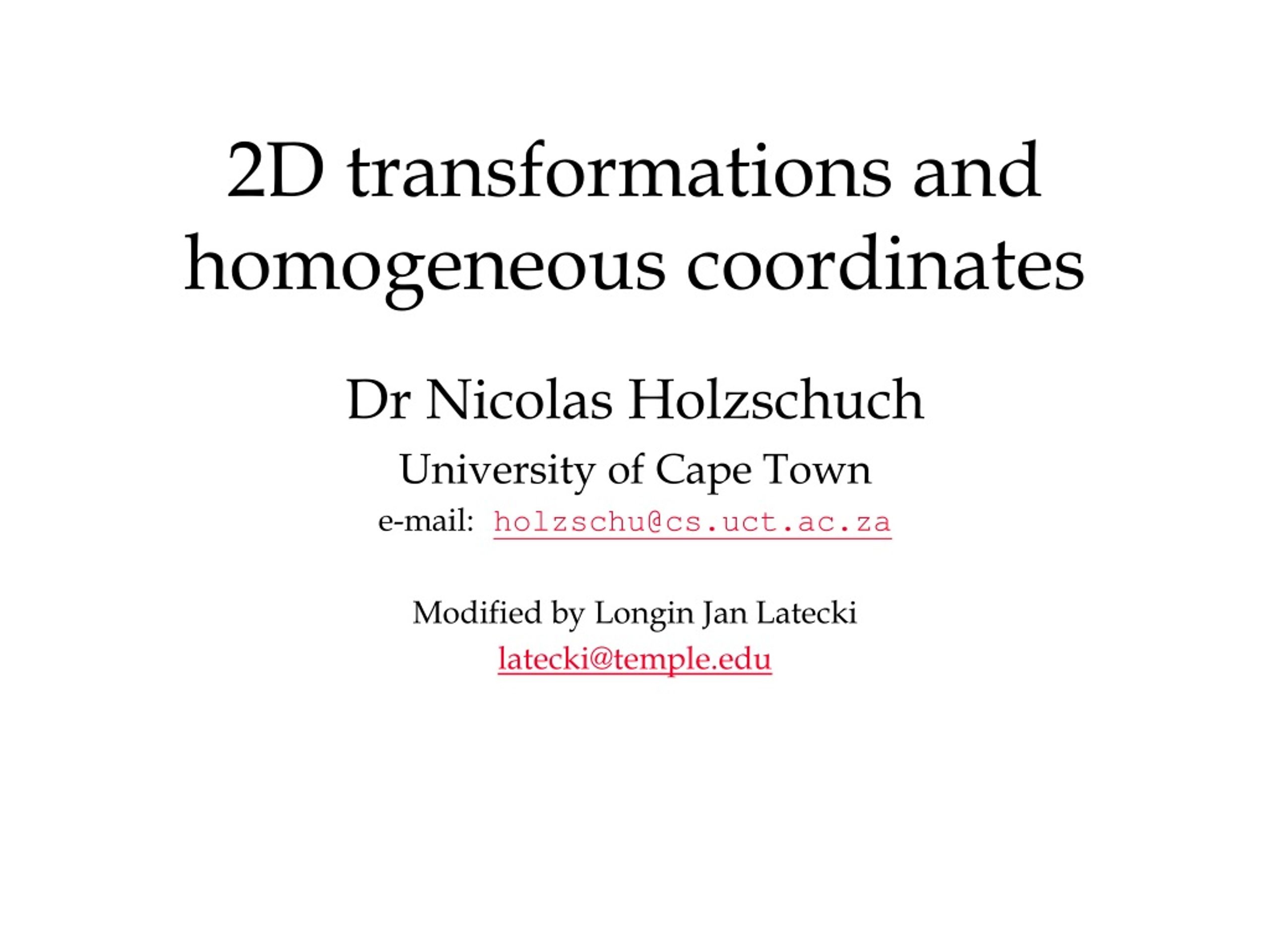 PPT - Comprehensive Guide to 2D Transformations with Homogeneous ...