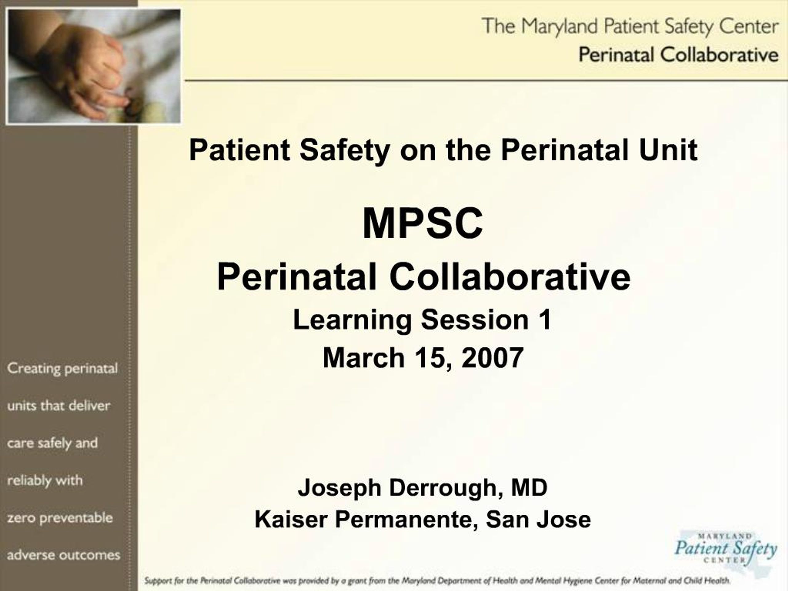 PPT - Patient Safety on the Perinatal Unit PowerPoint Presentation ...