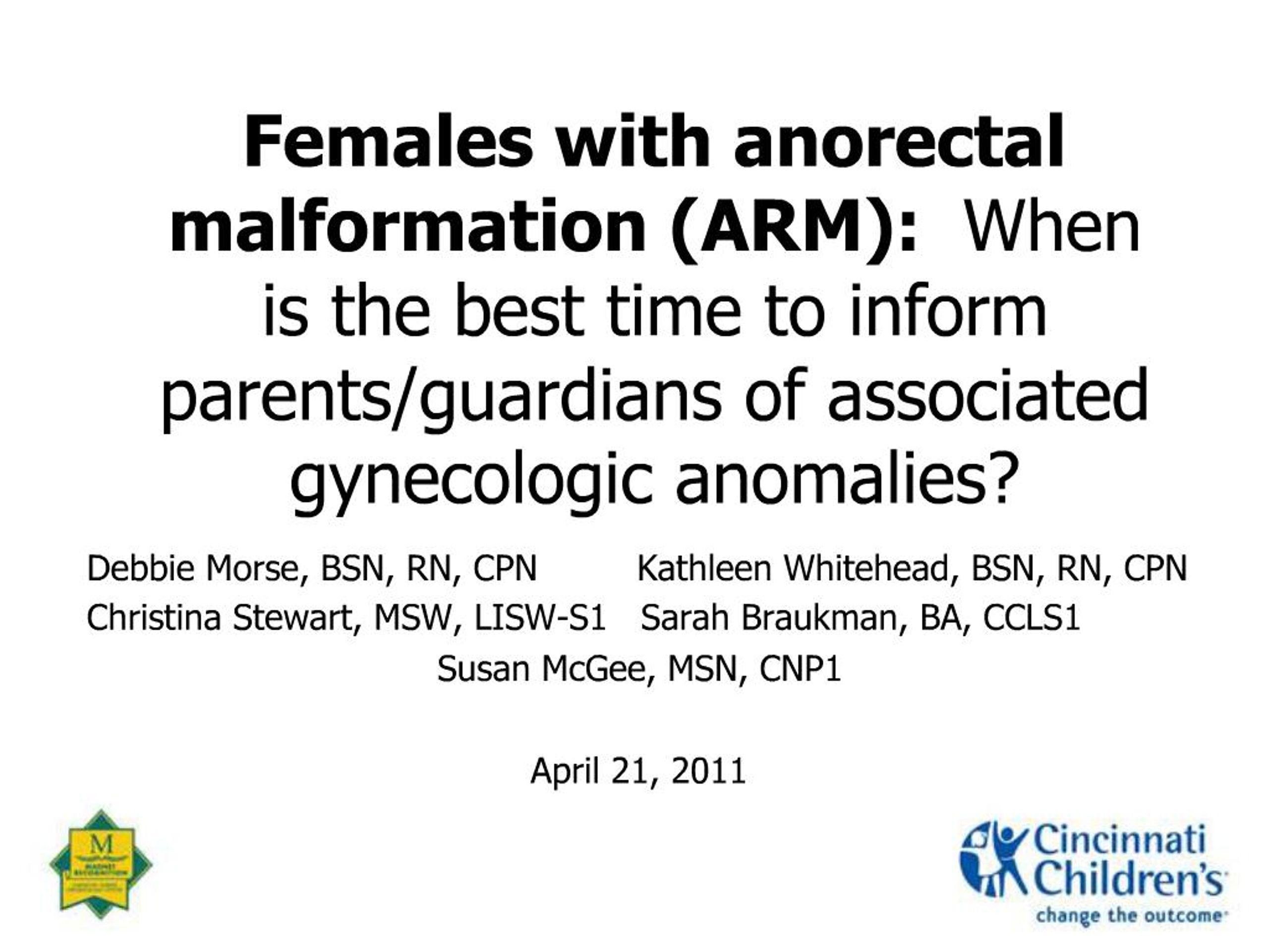 PPT - Females with anorectal malformation ARM: When is the best time to ...
