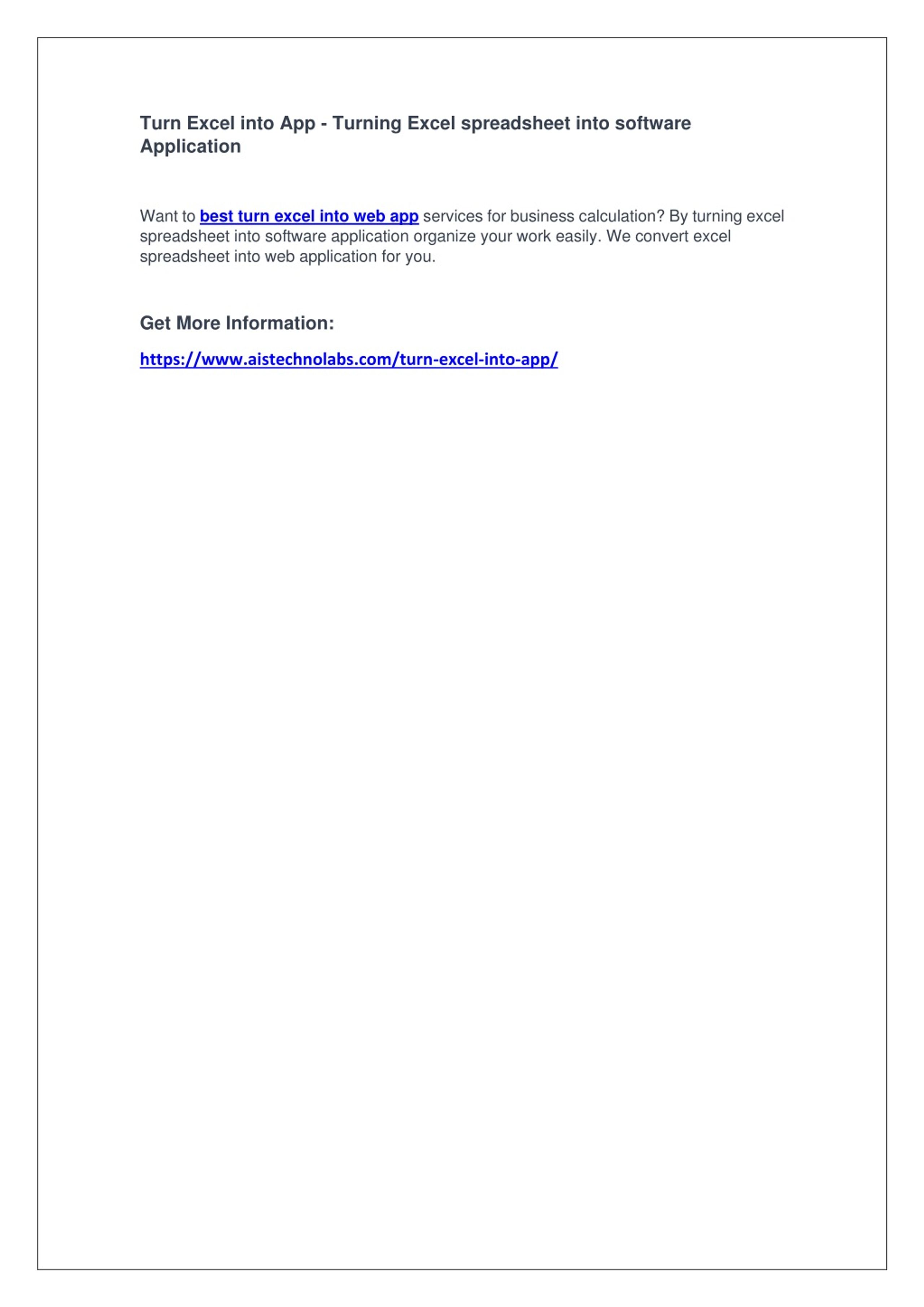 PPT - Turn Excel into App - Turning Excel spreadsheet into software ...